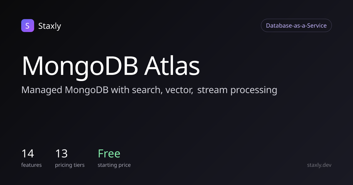 MongoDB Atlas pricing, quotas, and features · Staxly